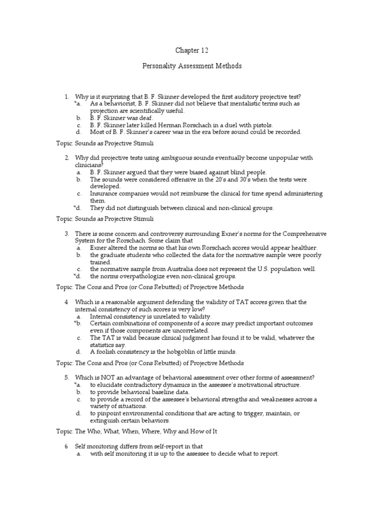 Projective Tests in Personality Assessment | PDF | Psychometrics ...