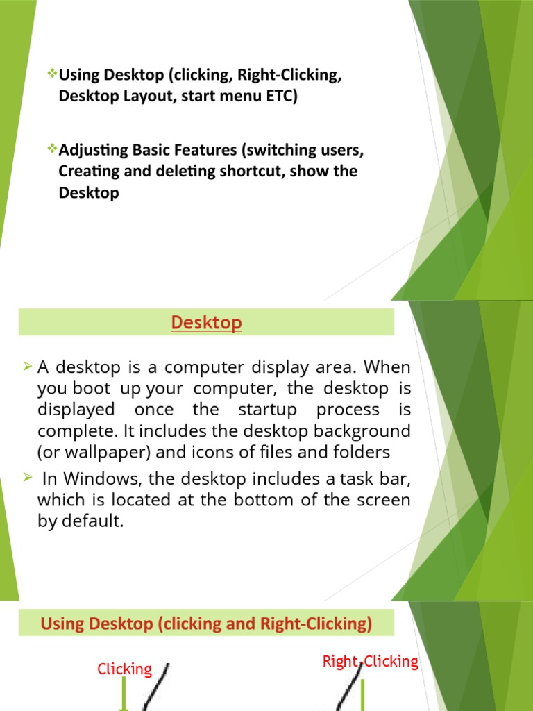 Using Desktop (Clicking, Right-Clicking, Desktop Layout, Start Menu ETC ...