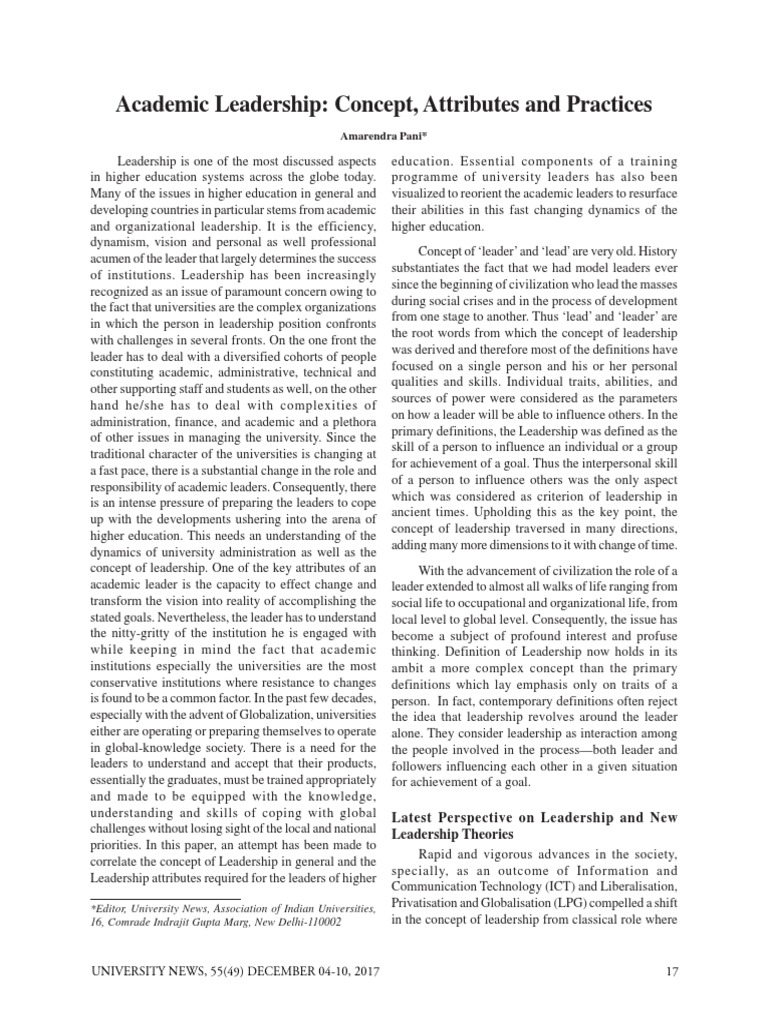 Leadership in Higher Education: Understanding the Concept of Academic ...