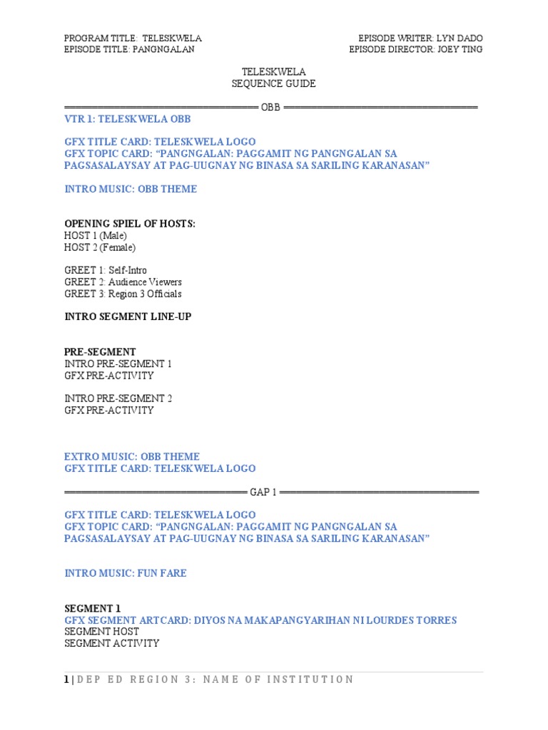 TV Script Format SEQ GUIDE | PDF | Entertainment | Television
