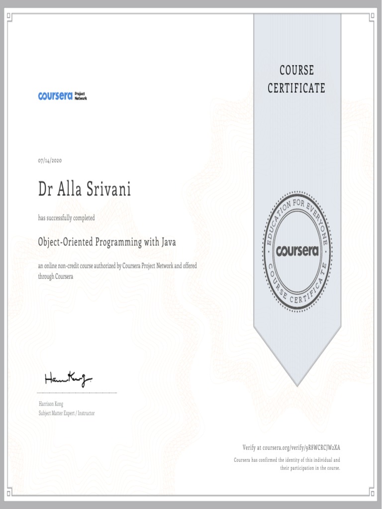 37) Object Oriented Project Course Certificate PDF | PDF | Computing | Software
