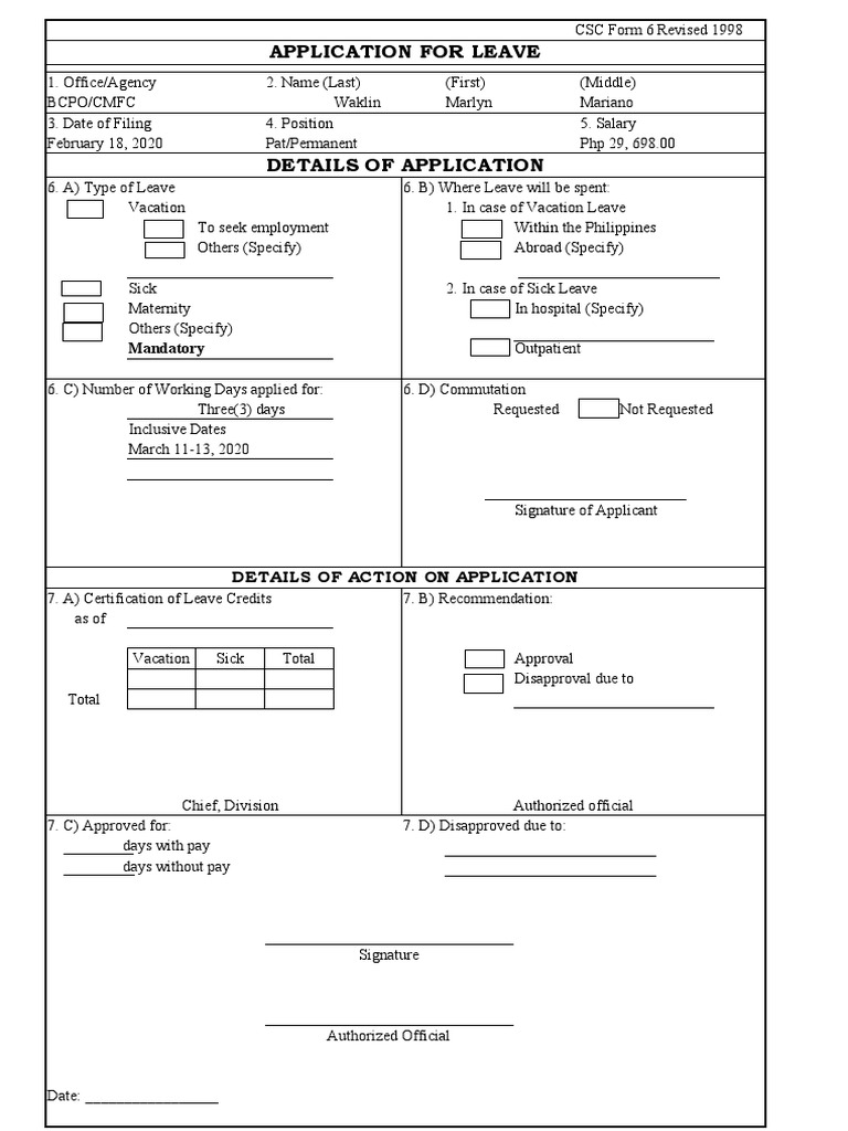 CSC-Form-6-Revised-1998 New | PDF