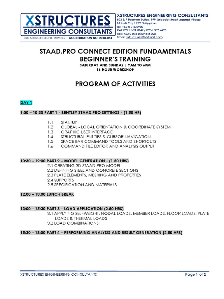 Staad - Pro Connect Edition Fundamentals Beginner'S Training: Xstructures Engineering ...
