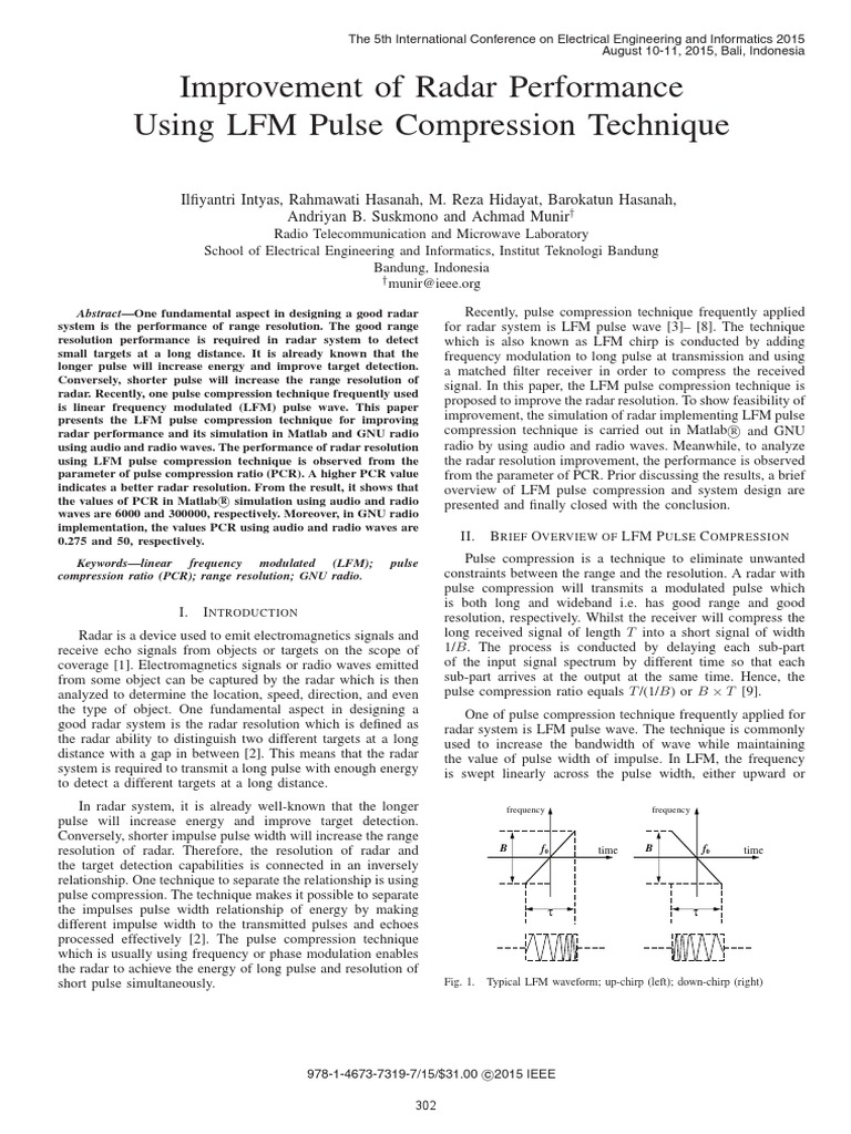 Improvement of Radar Performance Using LFM Pulse Compression Technique ...