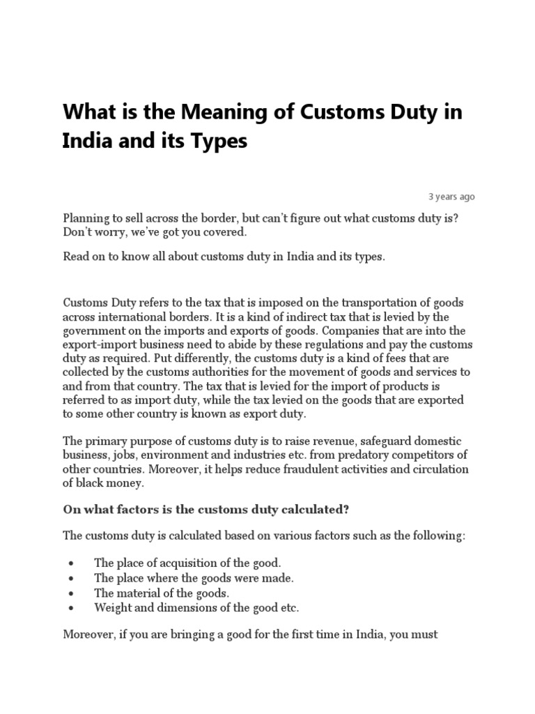 What Is The Meaning of Customs Duty in India and Its Types | Download ...