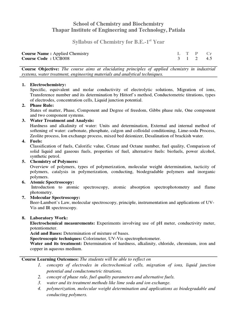 CHEMISTRY Syllabus | PDF | Electrochemistry | Spectrophotometry
