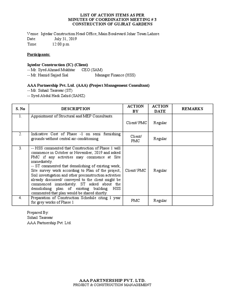 List of Action Items | PDF