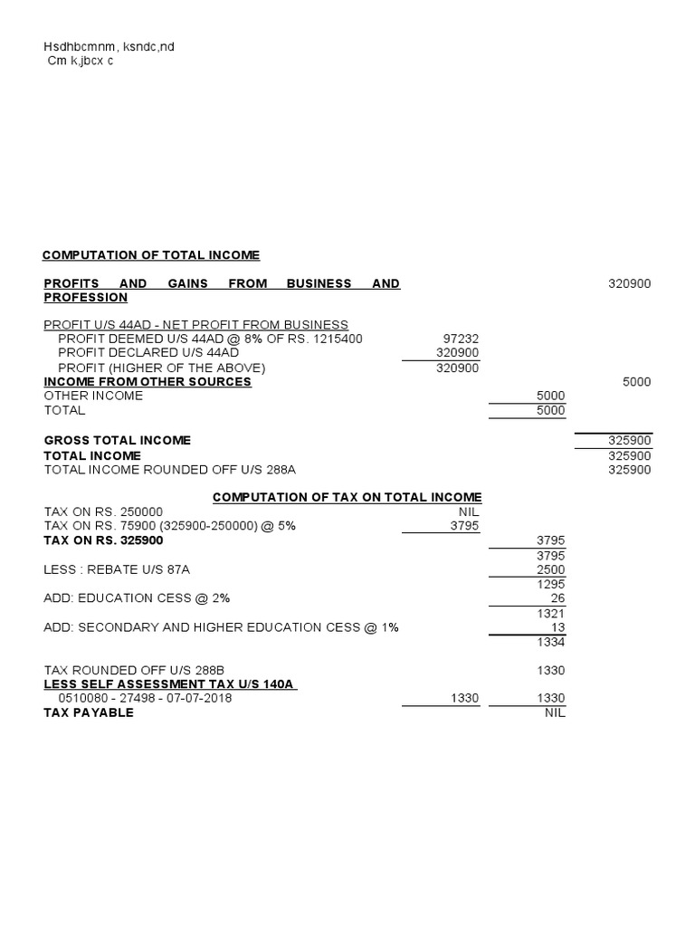 Computation of Total Income Profits and Gains From Business and ...