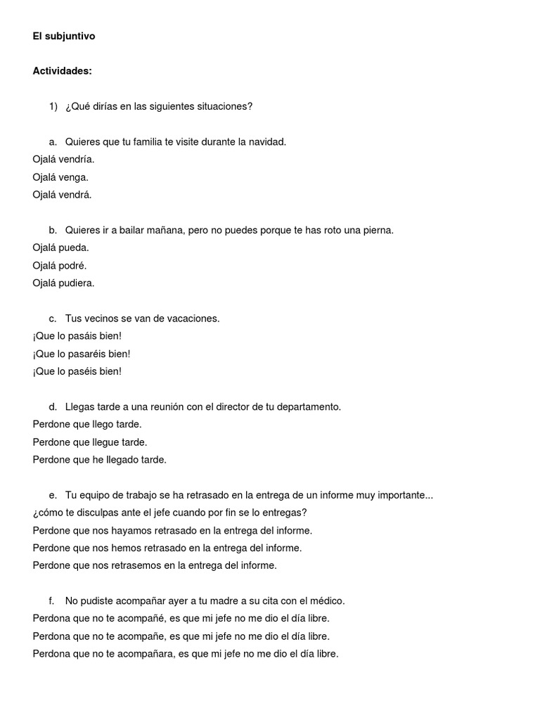 El Subjuntivo Actividades Con Verbos y Canciones | PDF | Hogar ...