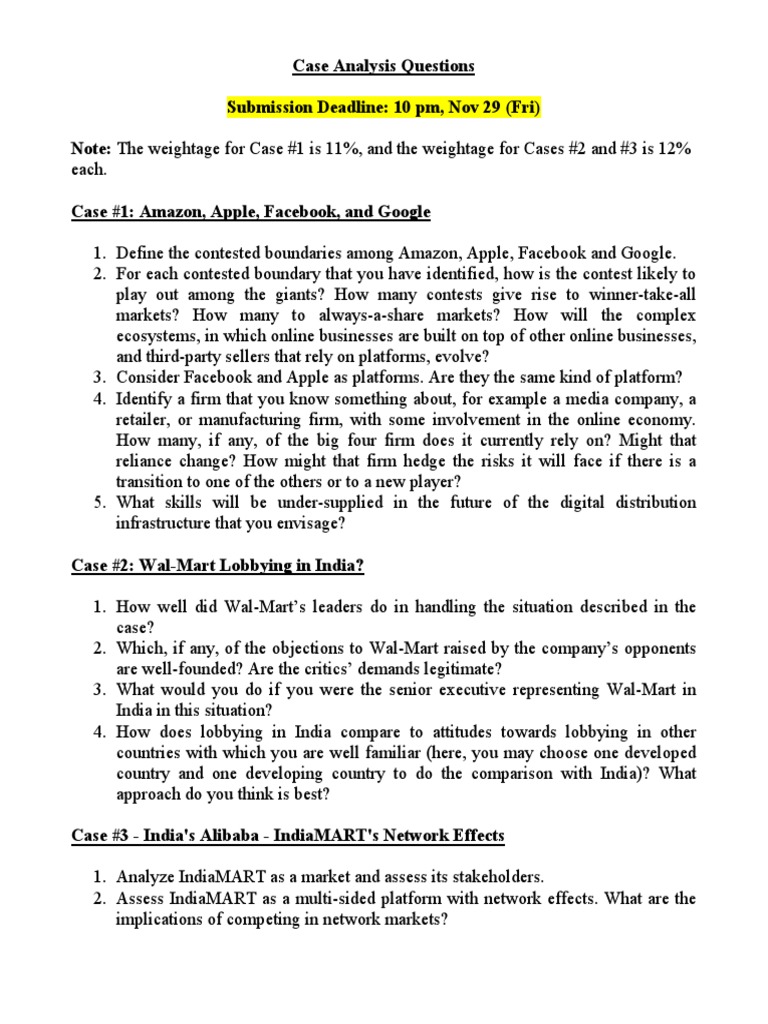 Case Analysis Questions PDF | PDF | Apple Inc. | Market (Economics)