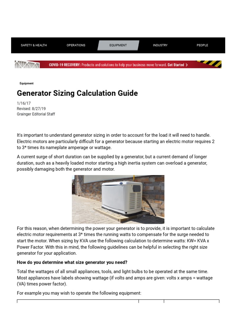 Generator Sizing Calculation Guide | PDF | Electric Power | Electric ...