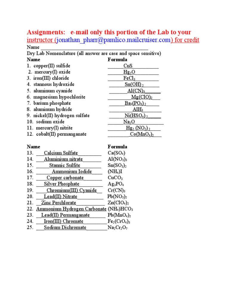 Dry Lab Nomenclature Assignment | PDF