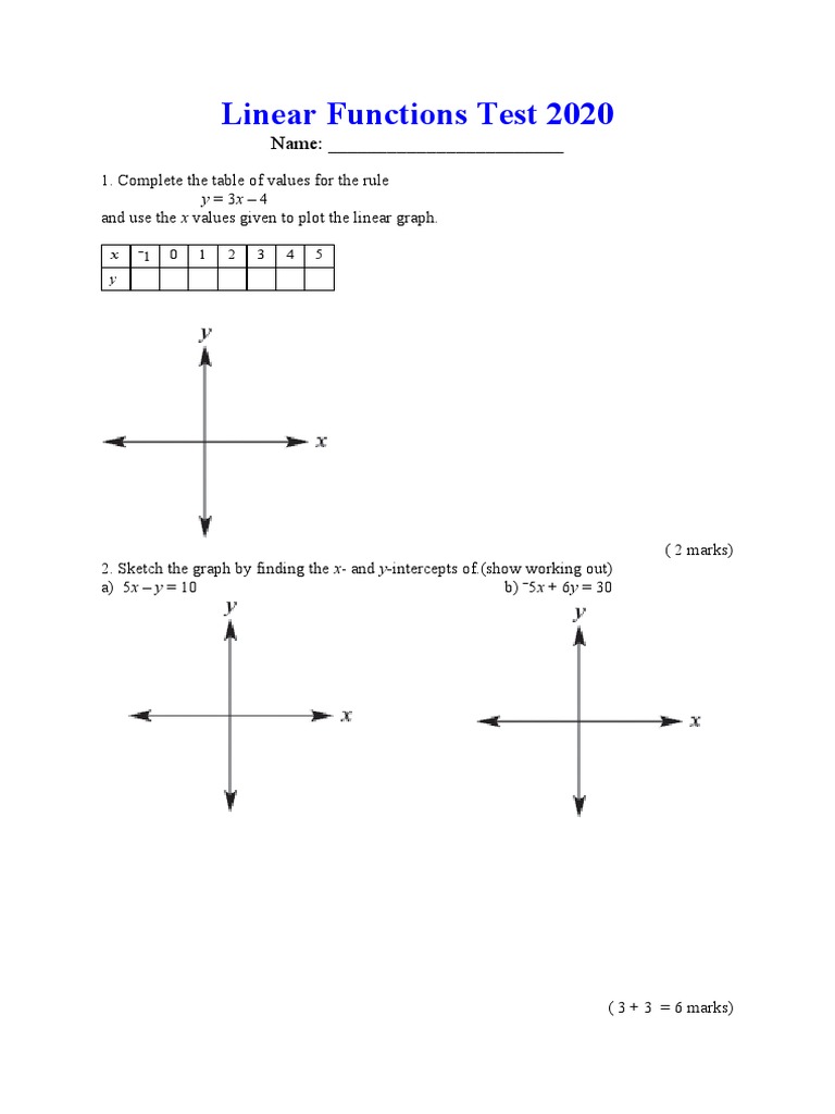 Linear Functions Test 4C-4G 2020 | PDF | Equations | Elementary Mathematics