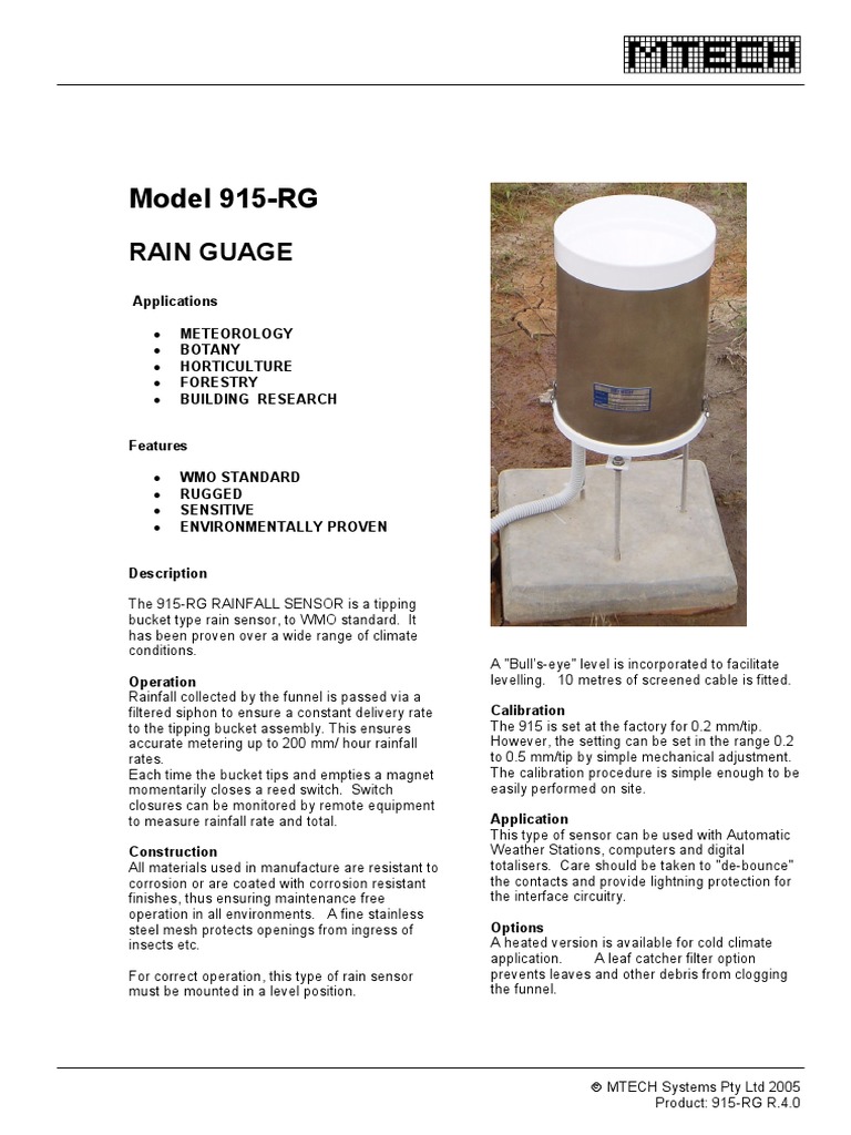 Model 915-RG: Rain Guage | PDF | Tools | Equipment