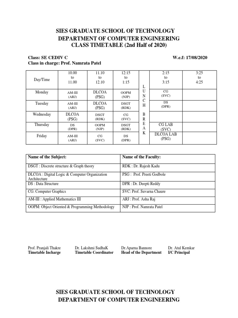 SIES Graduate School Timetable 2020 | PDF | Computing | Digital Technology