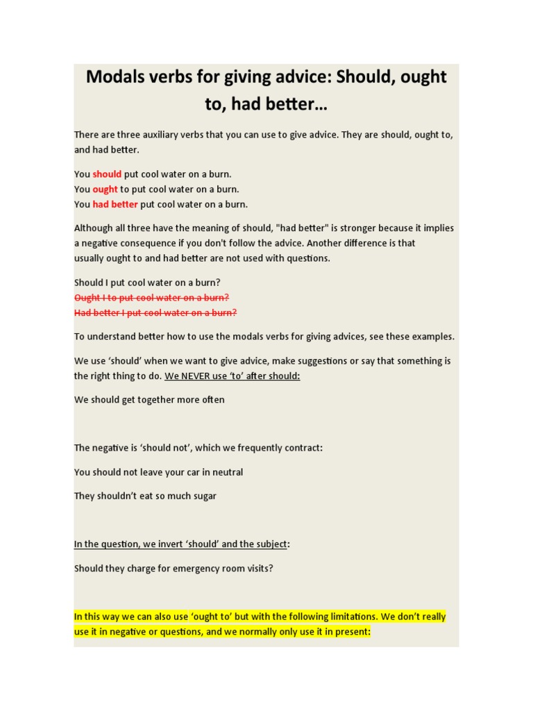 Modals Verbs For Giving Advice | PDF
