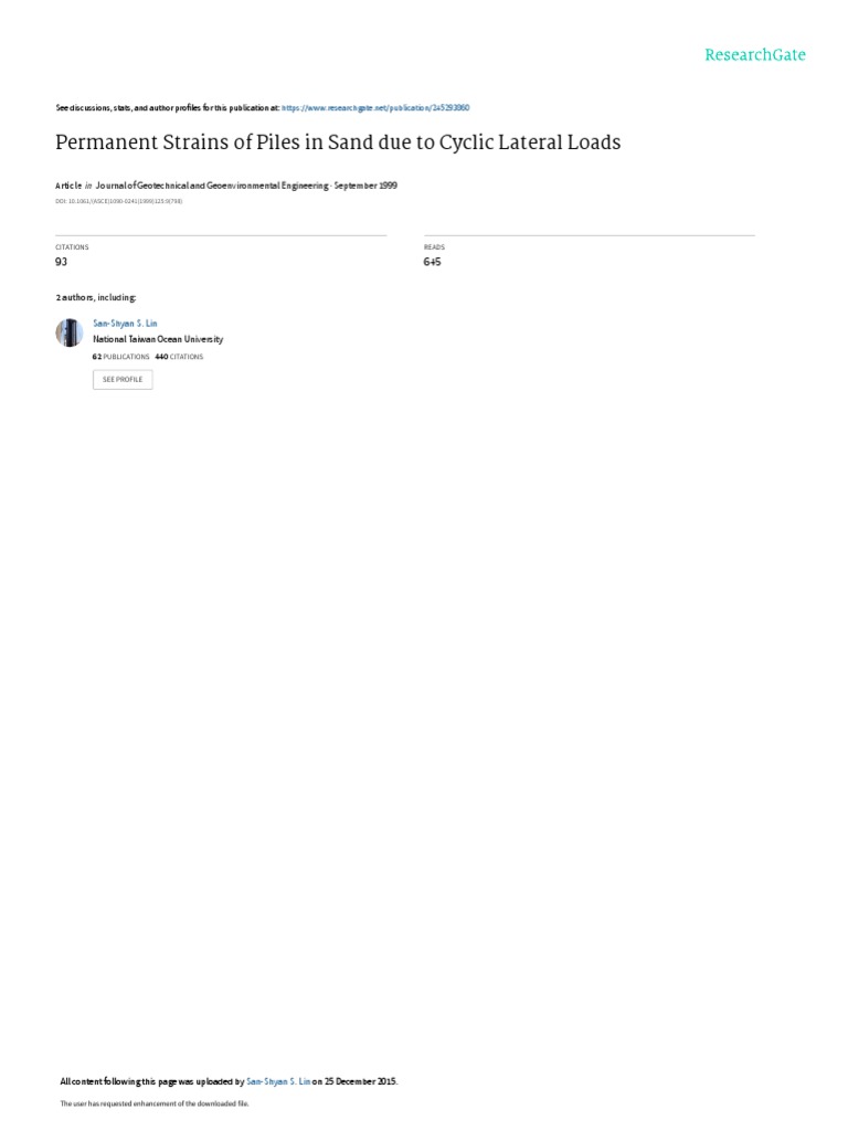 Permanent Strains of Piles in Sand Due To Cyclic Lateral Loads | PDF | Deep Foundation ...