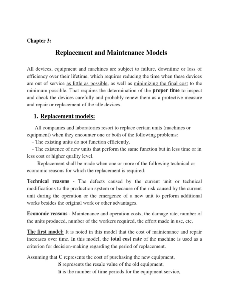 Replacement and Maintenance Models | PDF | Business