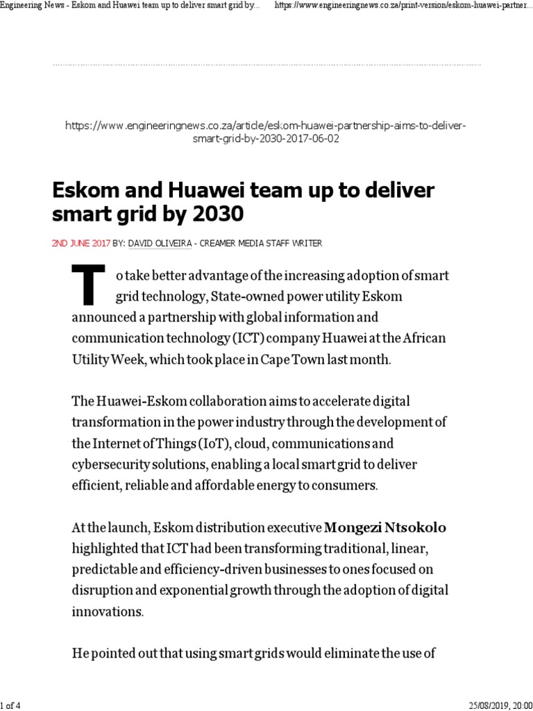 Eskom and Huawei's Smart Grid Initiative | PDF | Electrical Grid ...