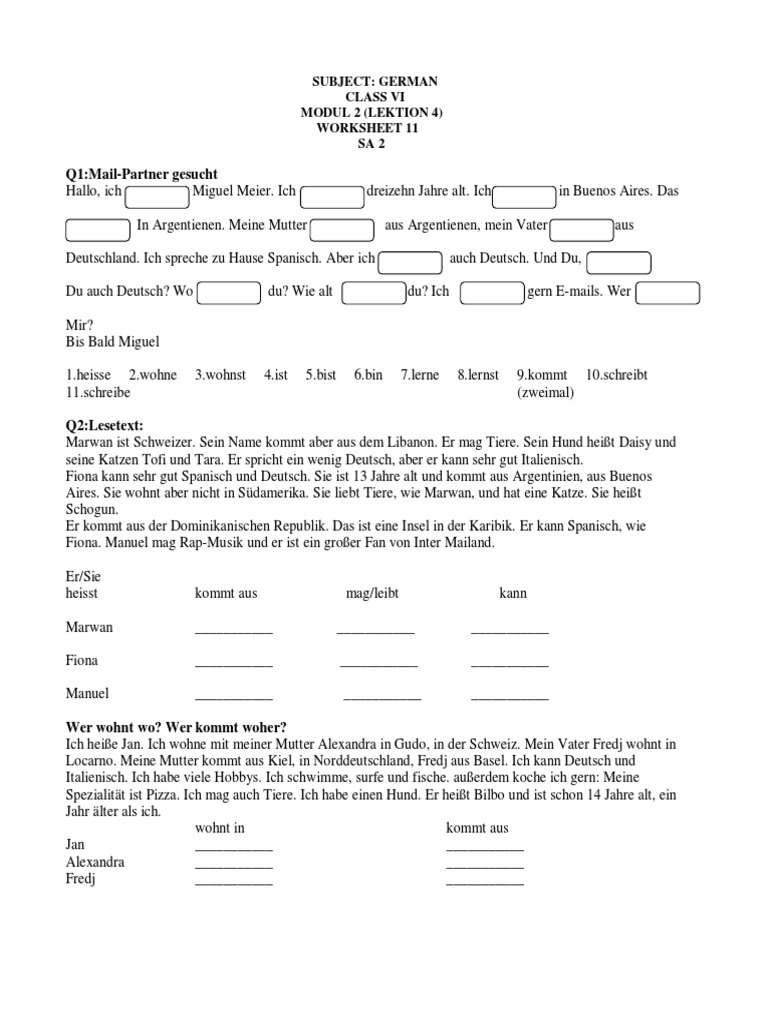 German Worksheets For Class 6 Pdf Free German Worksheets For Beginners