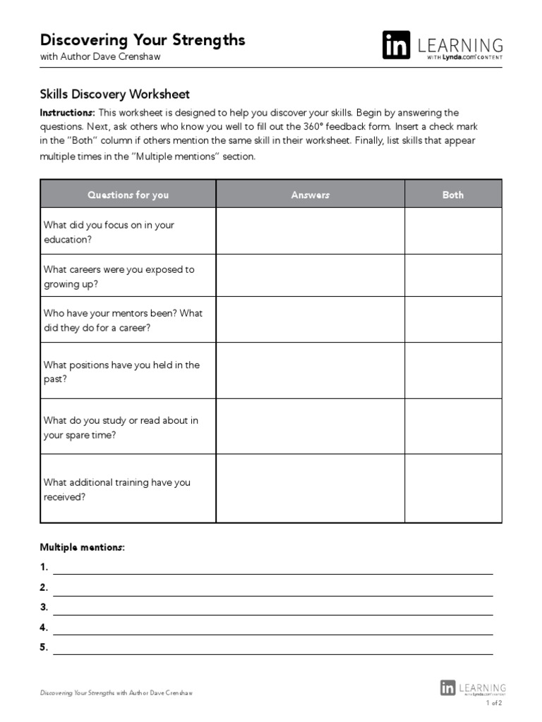 Discovering Your Strengths: Skills Discovery Worksheet | PDF