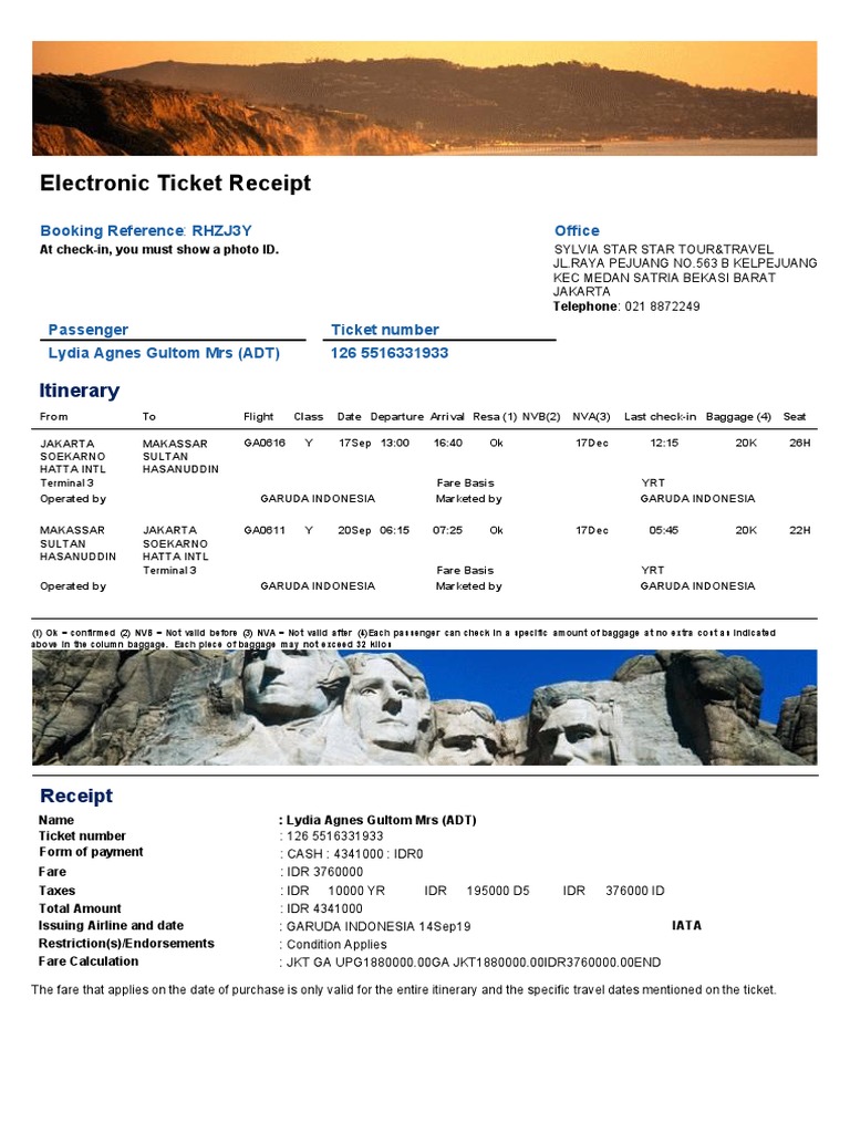 Electronic Ticket Receipt for Domestic Travel from Jakarta to Makassar ...