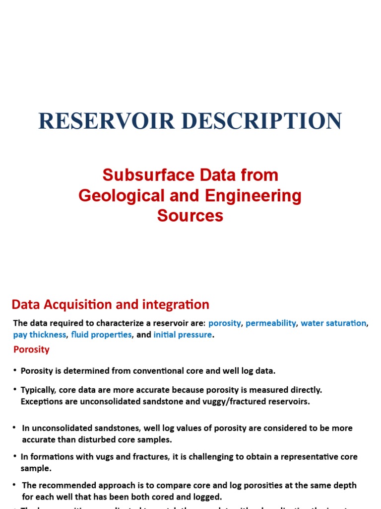 Reservoir Description: Subsurface Data From Geological and Engineering ...