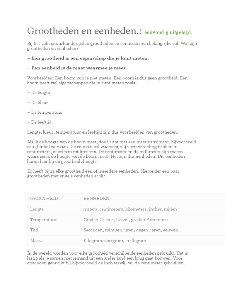 Grootheden en Eenheden | PDF