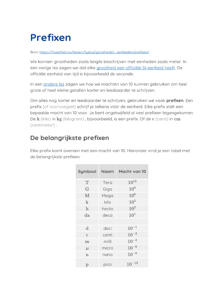 Grootheden Eenheden-Prefixen | PDF