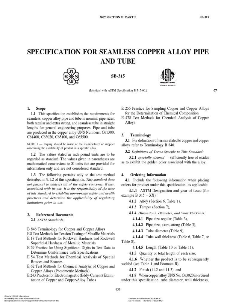 Asme Section Ii B SB-315 | PDF | Pipe (Fluid Conveyance) | Annealing ...