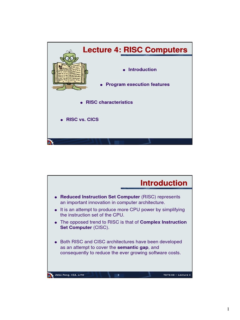 Lecture 4: RISC Computers Lecture 4: RISC Computers | PDF | Subroutine | Central Processing Unit