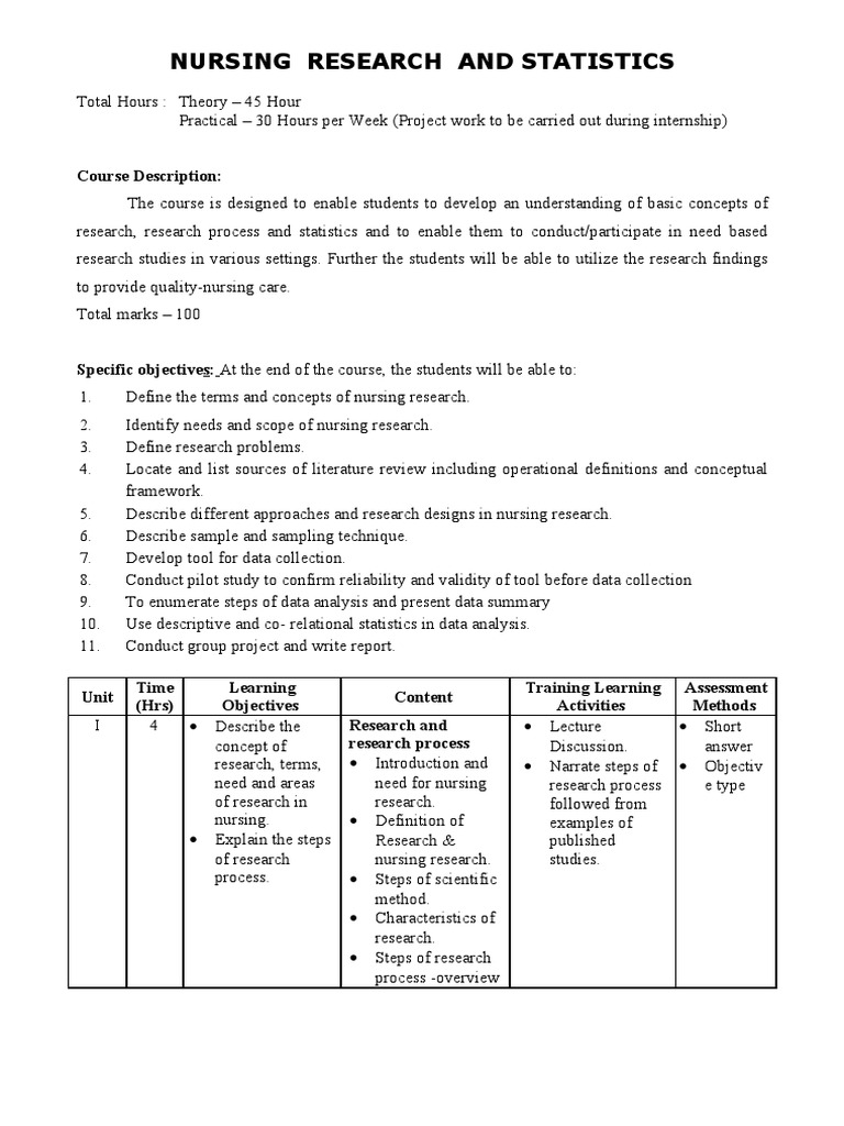 Nursing Research and Statistics: Course Description | PDF | Validity ...