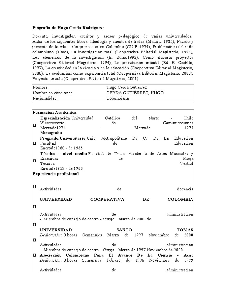 Biografía de Hugo Cerda Rodríguez | PDF | Universidad | Metodología