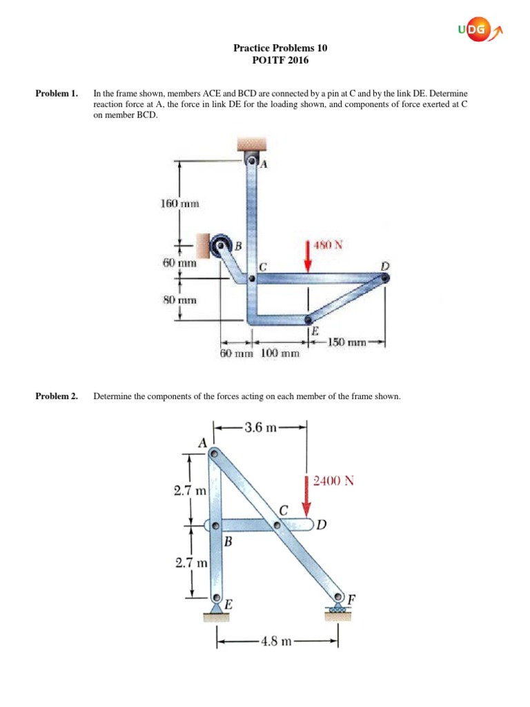 Frame Analysis and Force Calculations | PDF | Mechanical Engineering ...