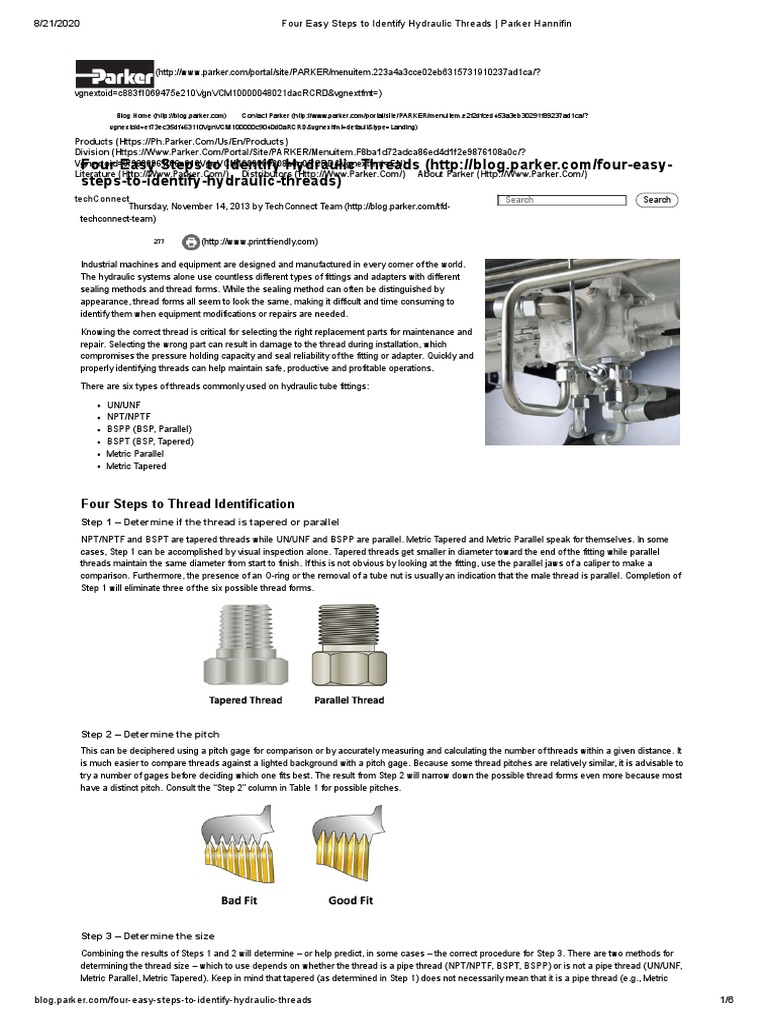 Four Easy Steps To Identify Hydraulic Threads - Parker Hannifin | PDF ...