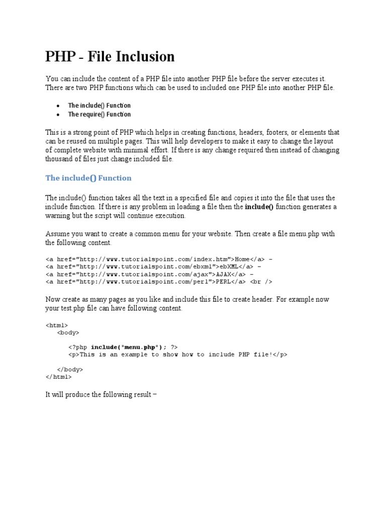 Php File Inclusion The Include Function Pdf Php Hypertext 3780