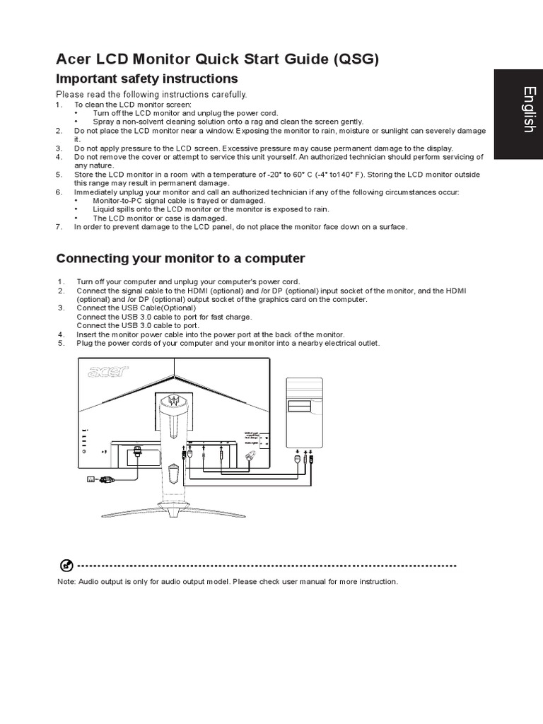 Acer LCD Monitor Quick Start Guide (QSG) : Important Safety ...