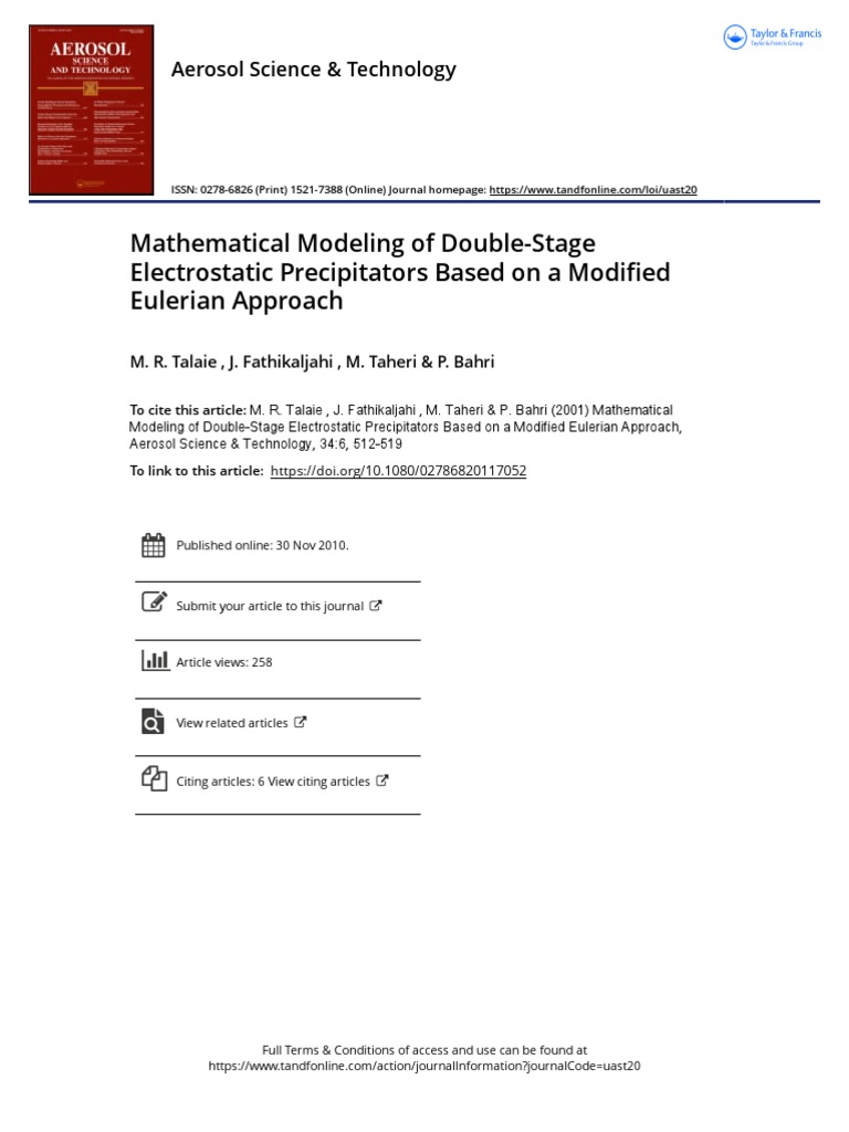 Double-Stage Electrostatic Precipitator Model | PDF | Turbulence | Gases