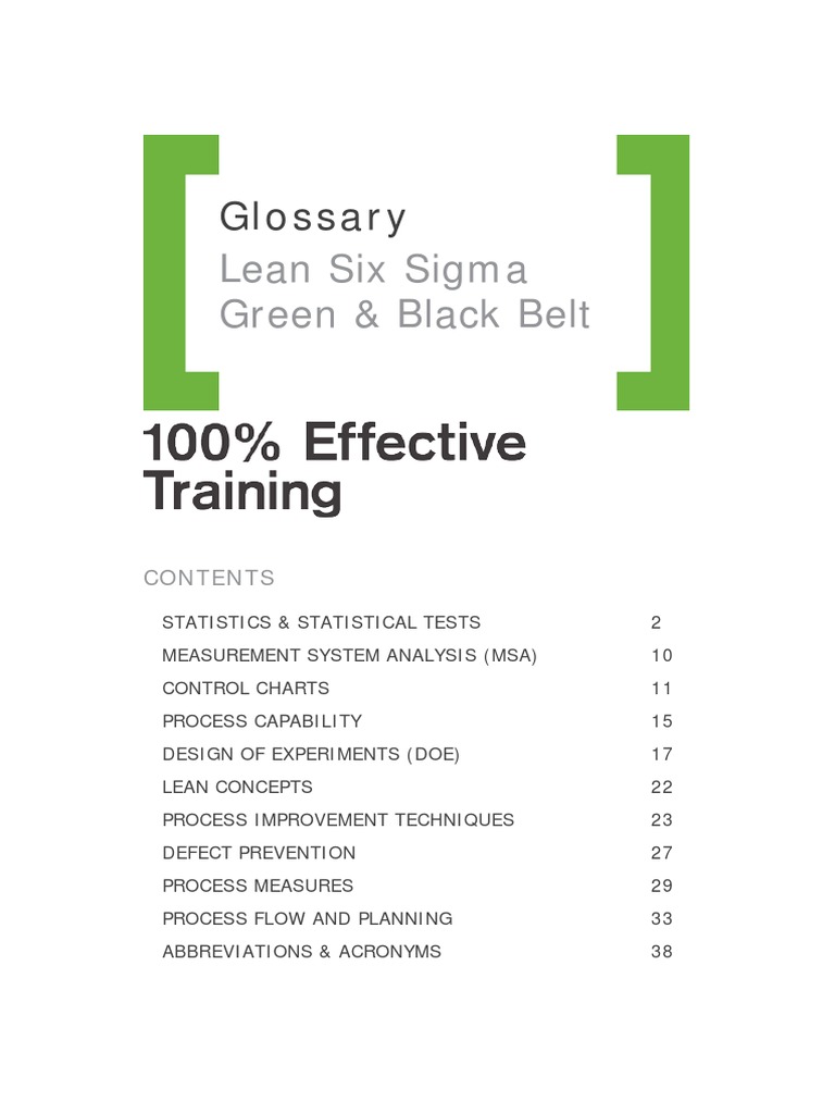 Glossary: Lean Six Sigma Green & Black Belt | PDF | Skewness | Standard ...