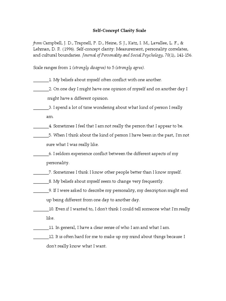 Self Concept Scale | PDF