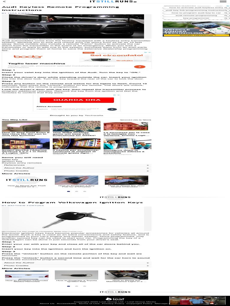 Audi Keyless Remote Programming Instructions | PDF | Vehicle Industry ...