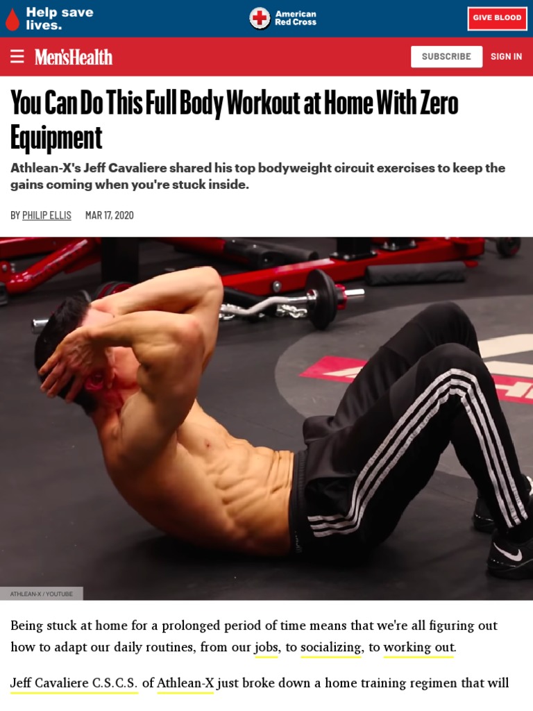 Athlean-X Shares Full Body At-Home Workout With Zero Equipment | PDF ...