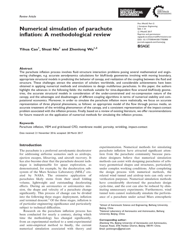 Numerical Simulation of Parachute Inflation: A Methodological Review | PDF | Computational Fluid ...