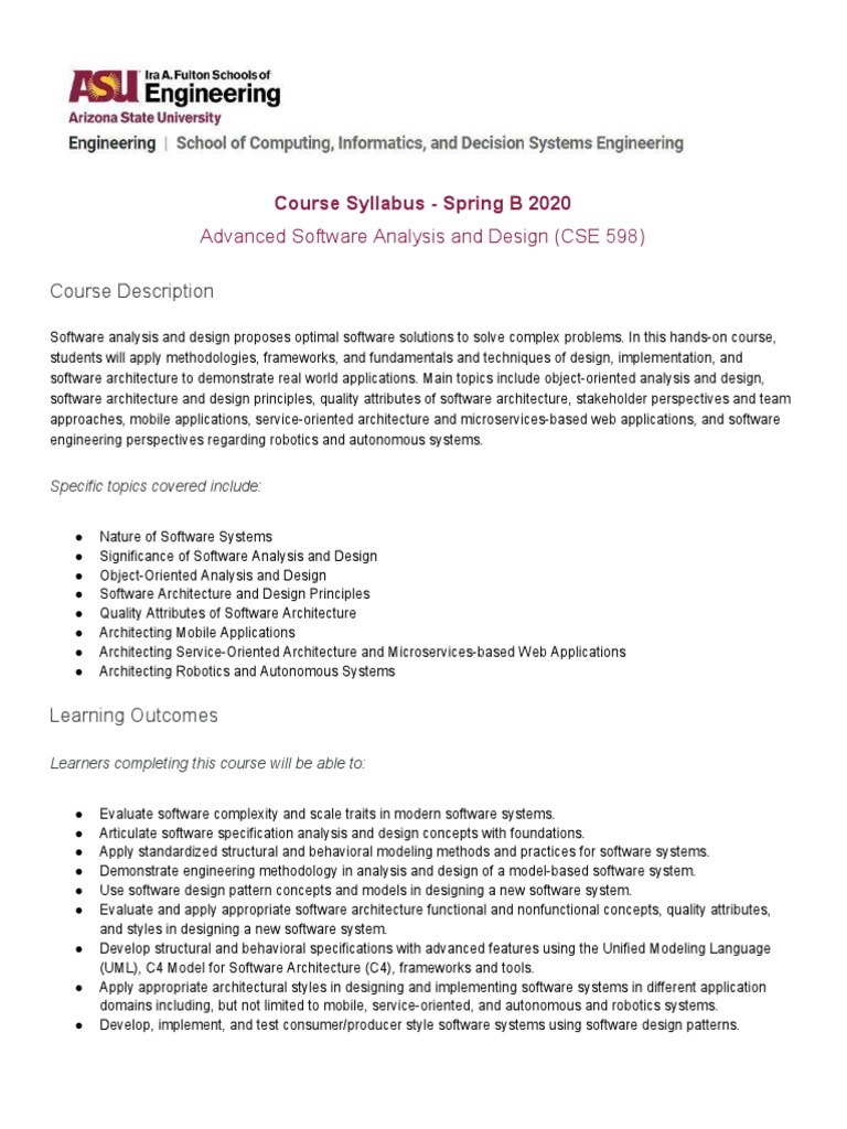 Software Analysis and Design - Syllabus | PDF | Software Architecture ...