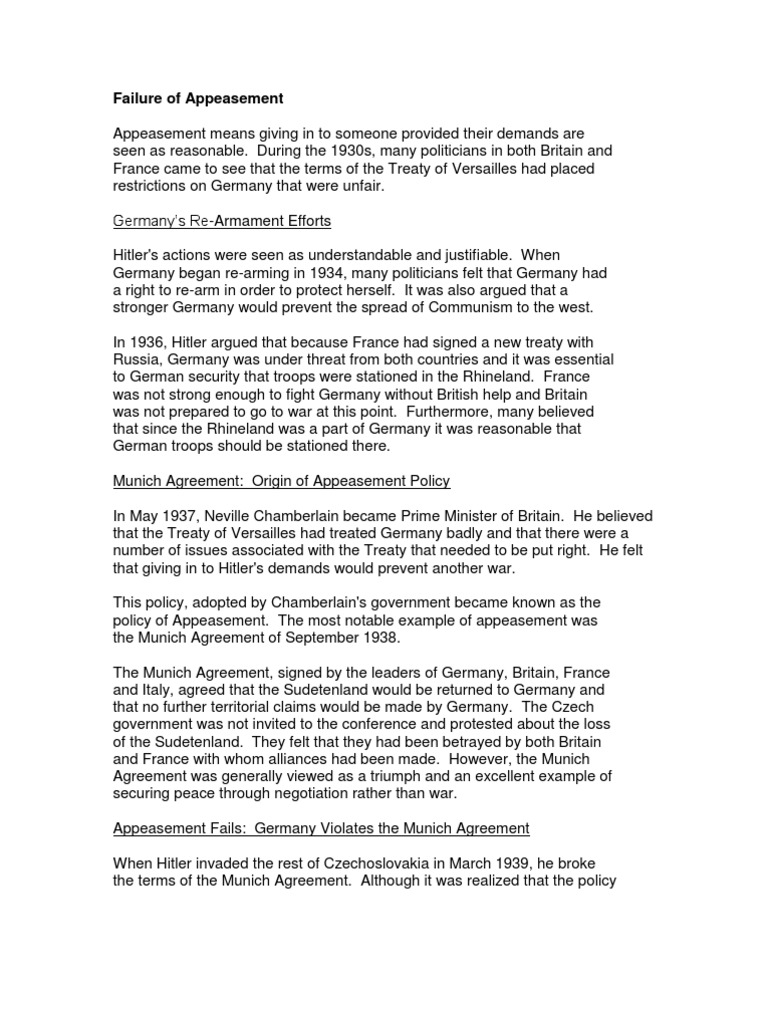 Failure of Appeasement | PDF | Neville Chamberlain | Foreign Policy