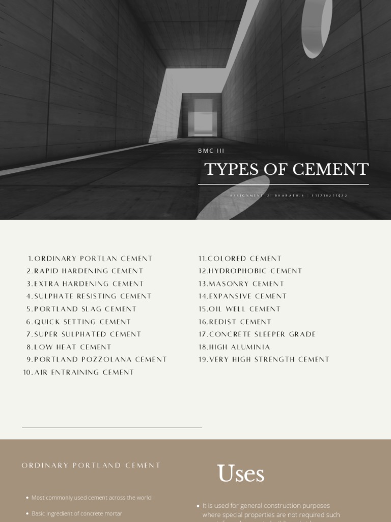 Overview of Cement Types and Uses | PDF | Cement | Concrete