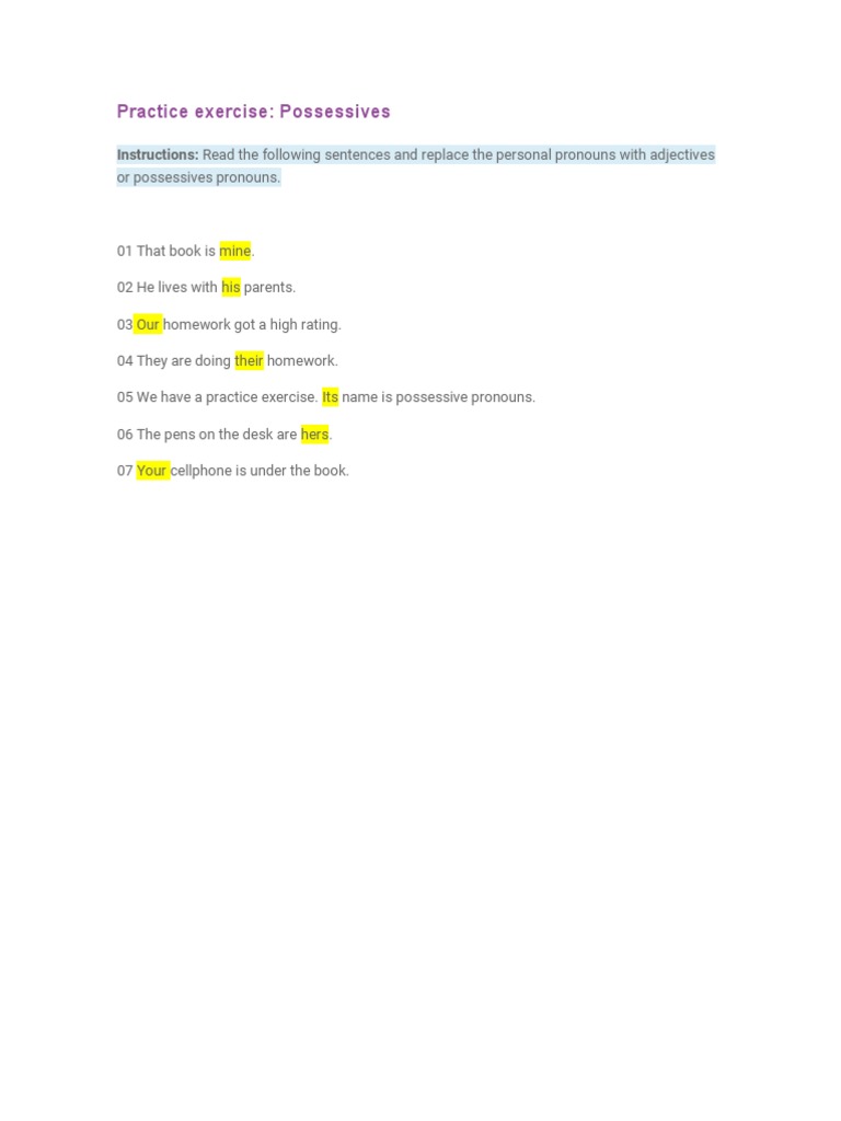 Possessives Practice Exercise | PDF | Language Arts & Discipline | Self ...