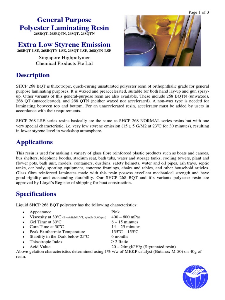 TDS Resin SHCP268-1 | PDF | Polyester | Fiberglass