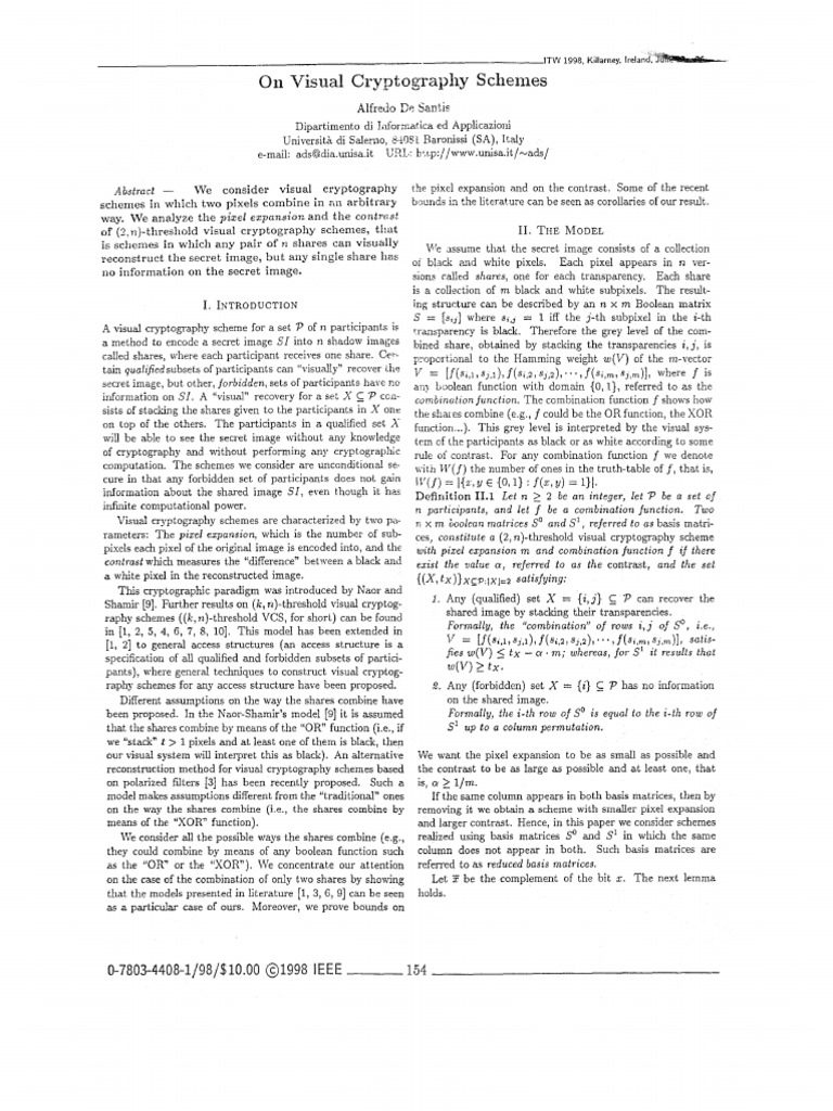 On Visual Cryptography Schemes | PDF | Espionage Techniques | Military Communications