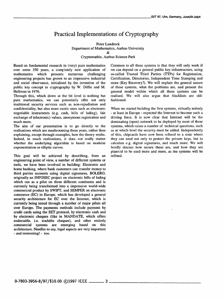 Practical Implementations of Cryptography: 350 (TITS) | PDF | Public Key Cryptography ...